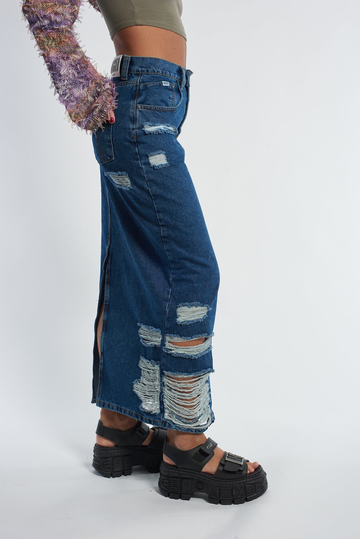 Shredder Distressed Denim Maxi Skirt – The Ragged Priest