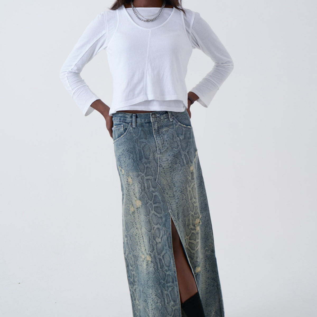 Skin Snakeskin Print Denim Maxi Skirt – The Ragged Priest